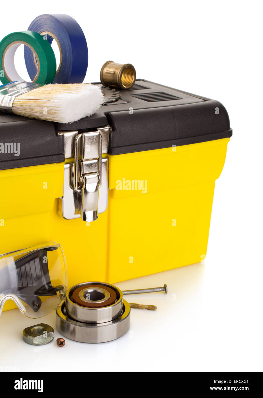 tools and instruments with toolbox isolated on white background Stock ...