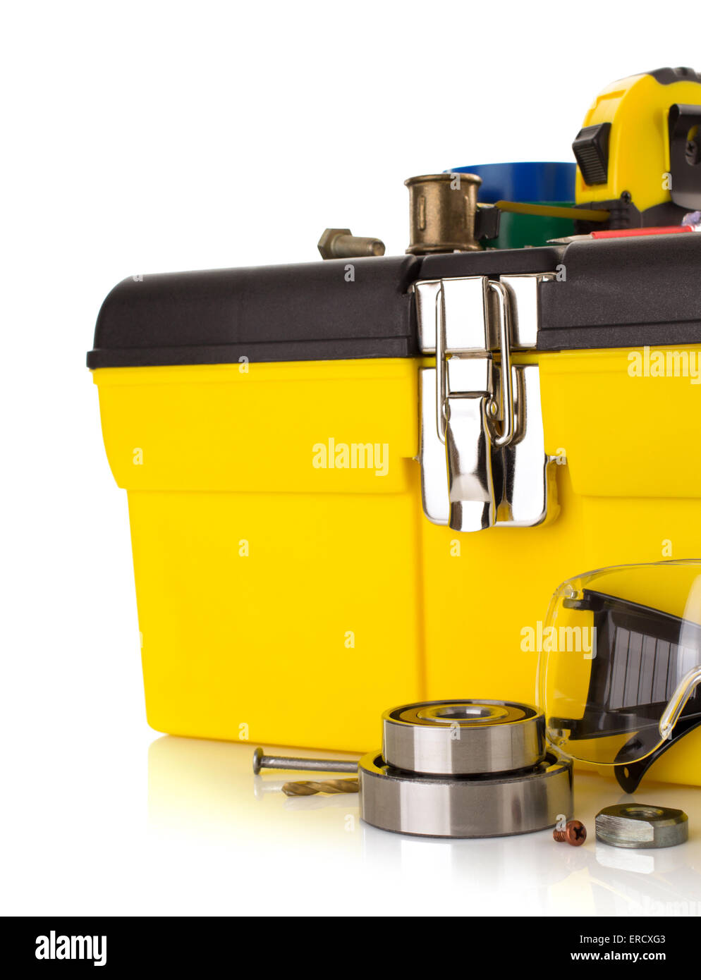 tools and instruments with toolbox isolated on white background Stock ...