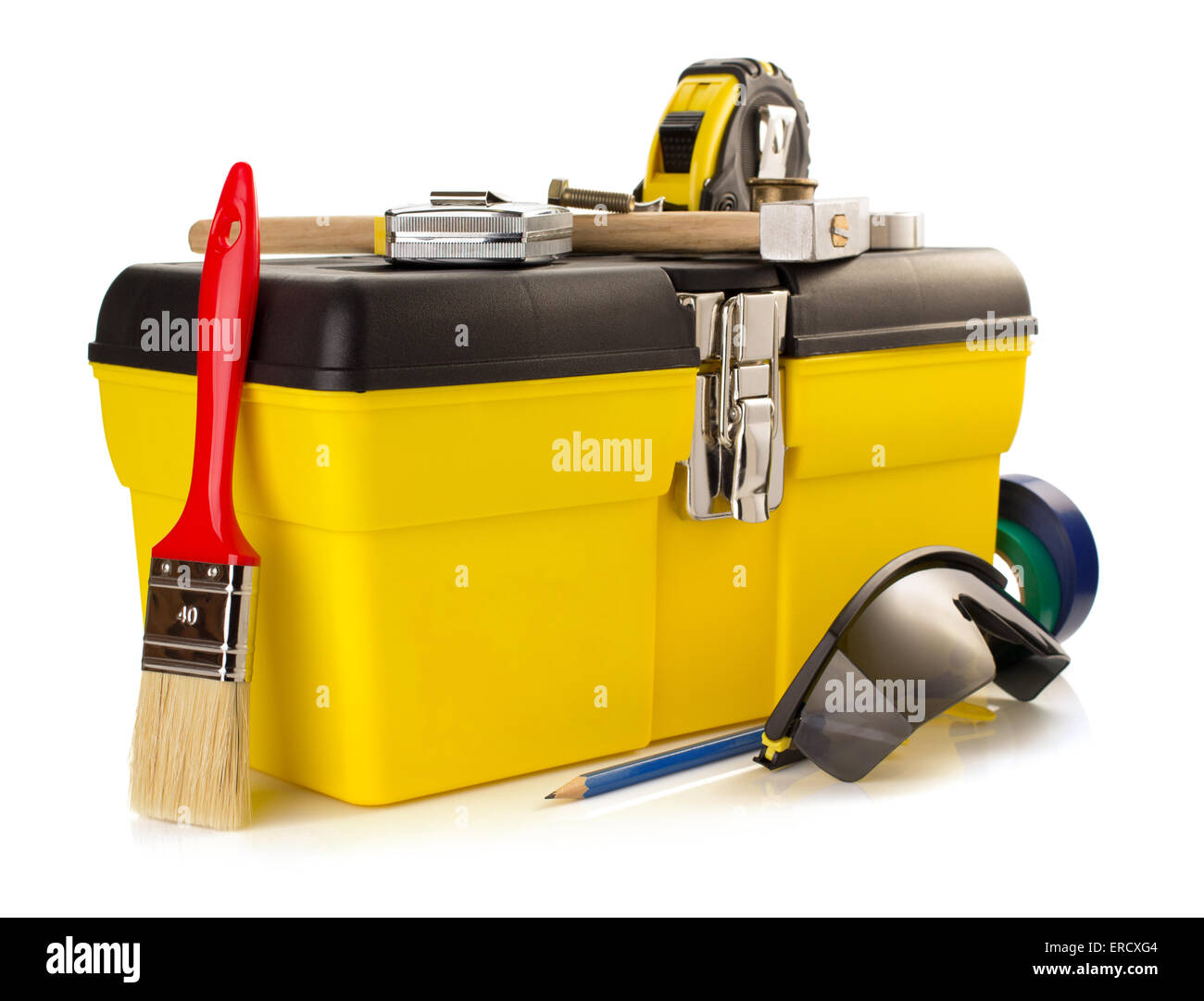 tools and instruments with toolbox isolated on white background Stock ...