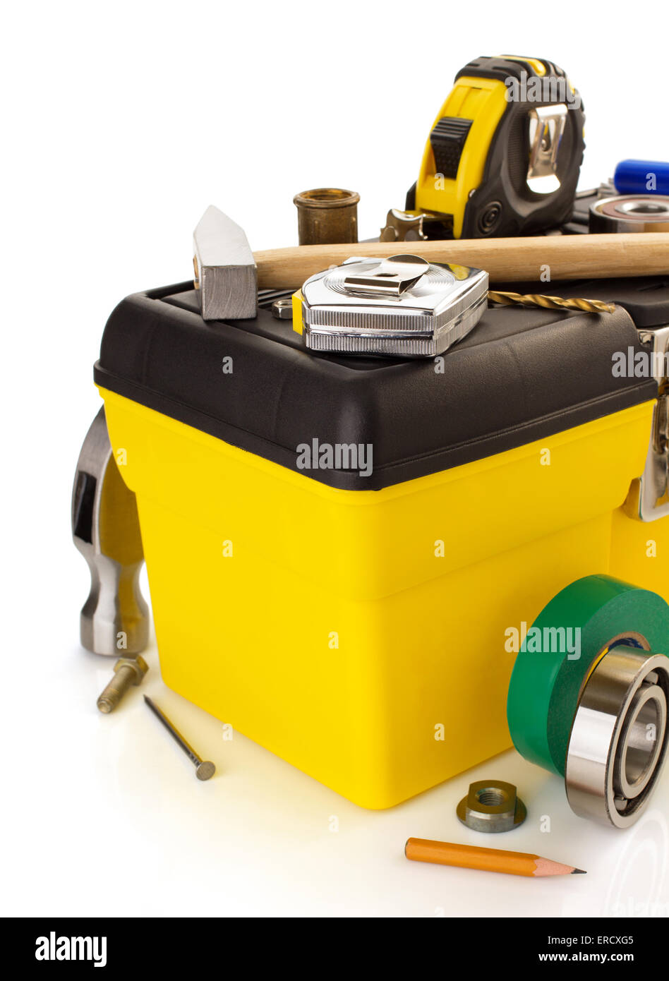 tools and instruments with toolbox isolated on white background Stock ...