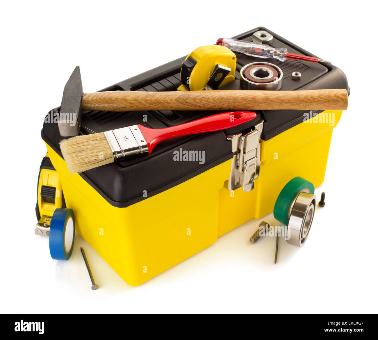 tools and instruments with toolbox isolated on white background Stock ...