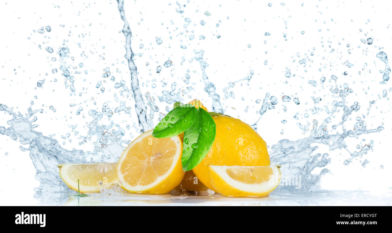 Fresh fruit with water splash over white background Stock Photo - Alamy