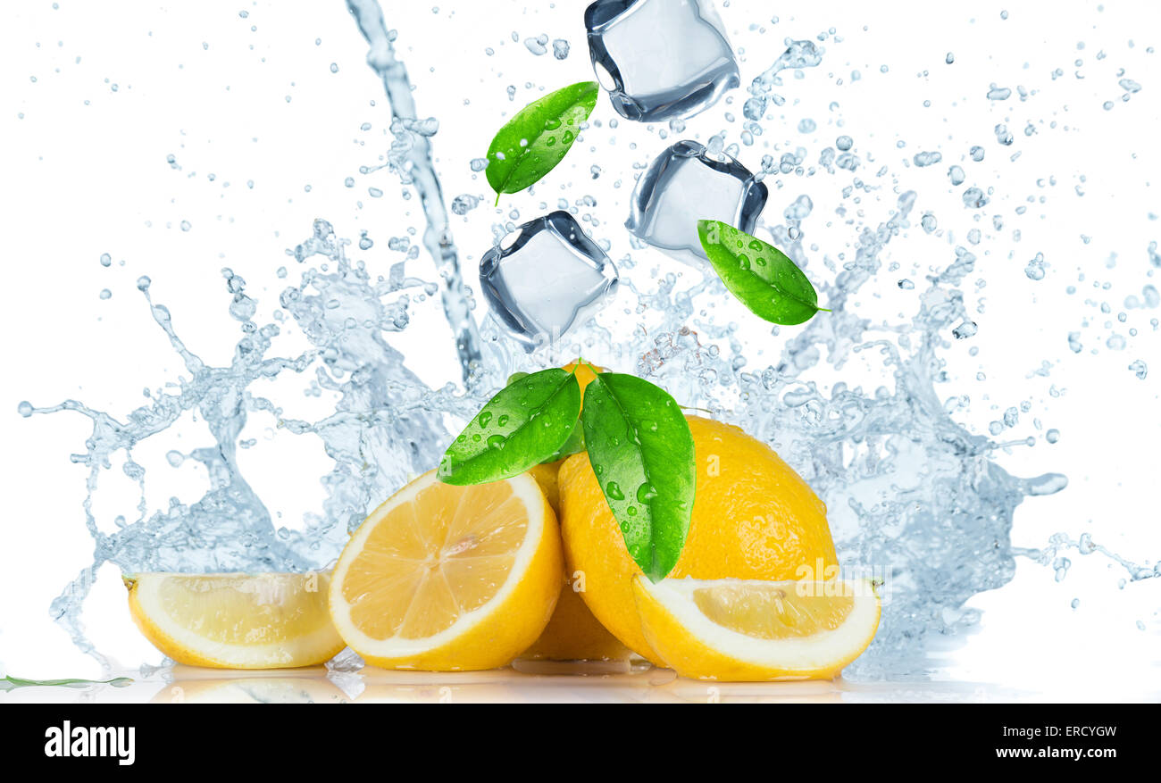 Fresh fruit with water splash over white background Stock Photo - Alamy