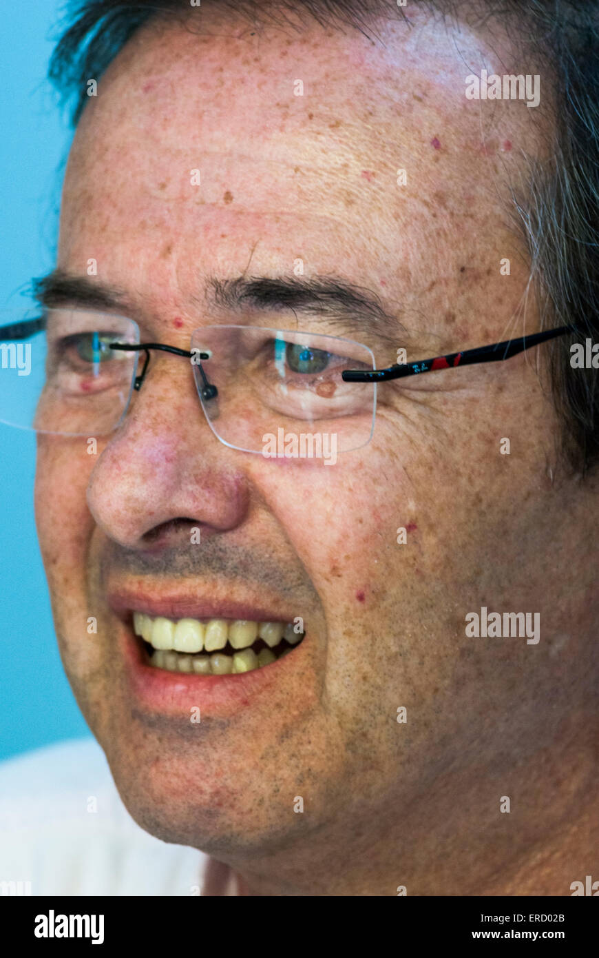 Madrid, Spain - May 30, 2015: Portrait of writer Javier Rafael Moro ...