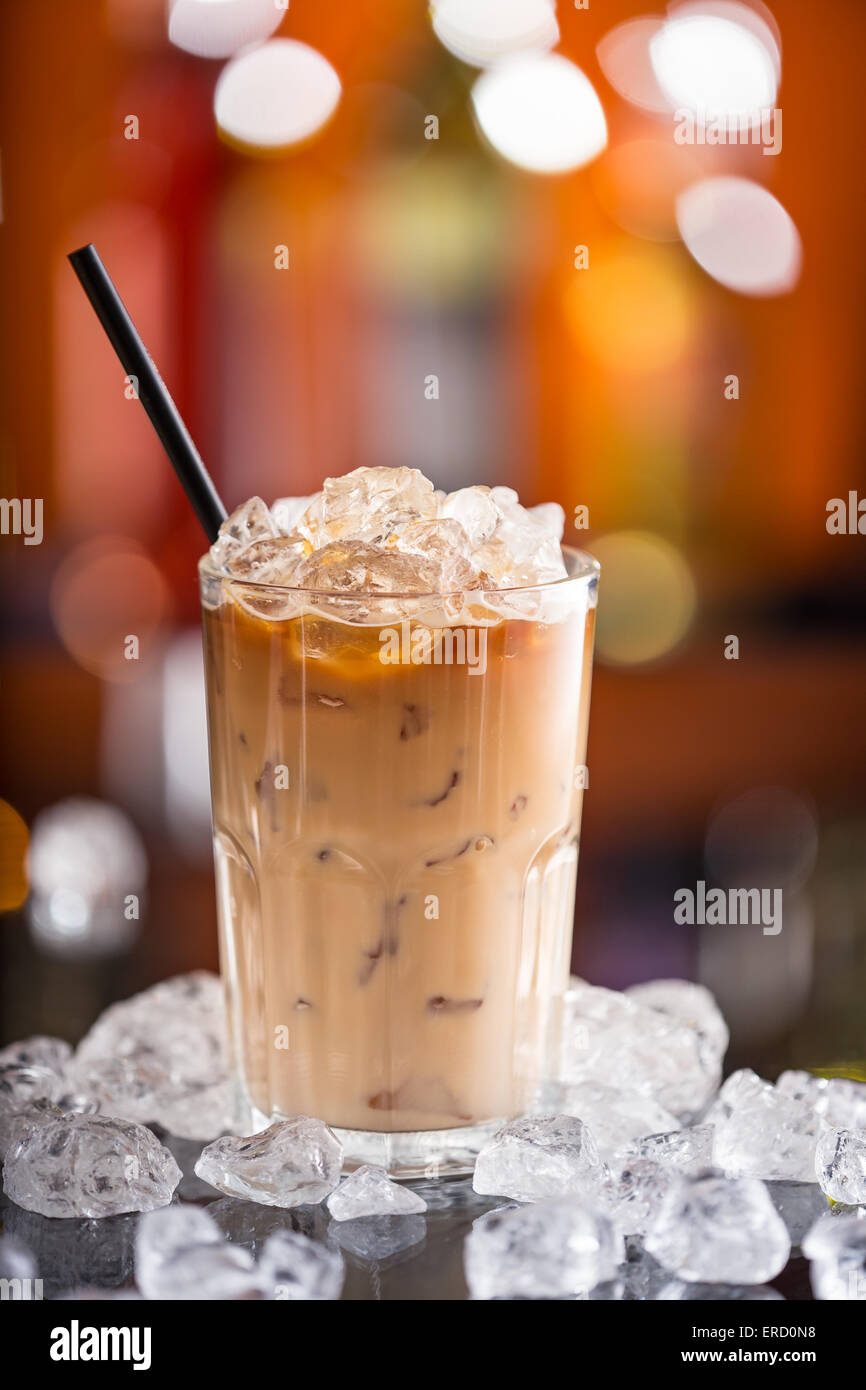Ice coffee on bar desk, close-up Stock Photo - Alamy