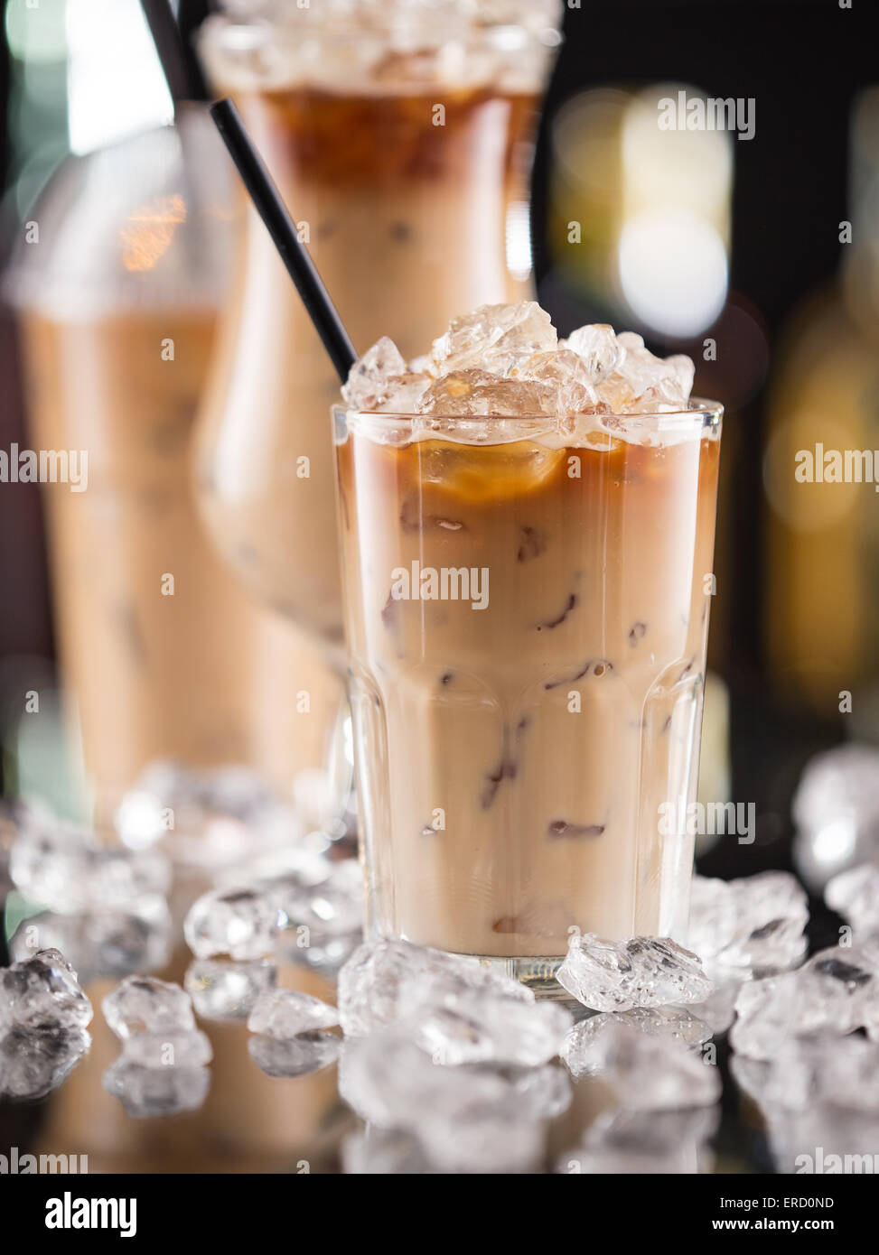 Ice coffee on bar desk, close-up Stock Photo - Alamy