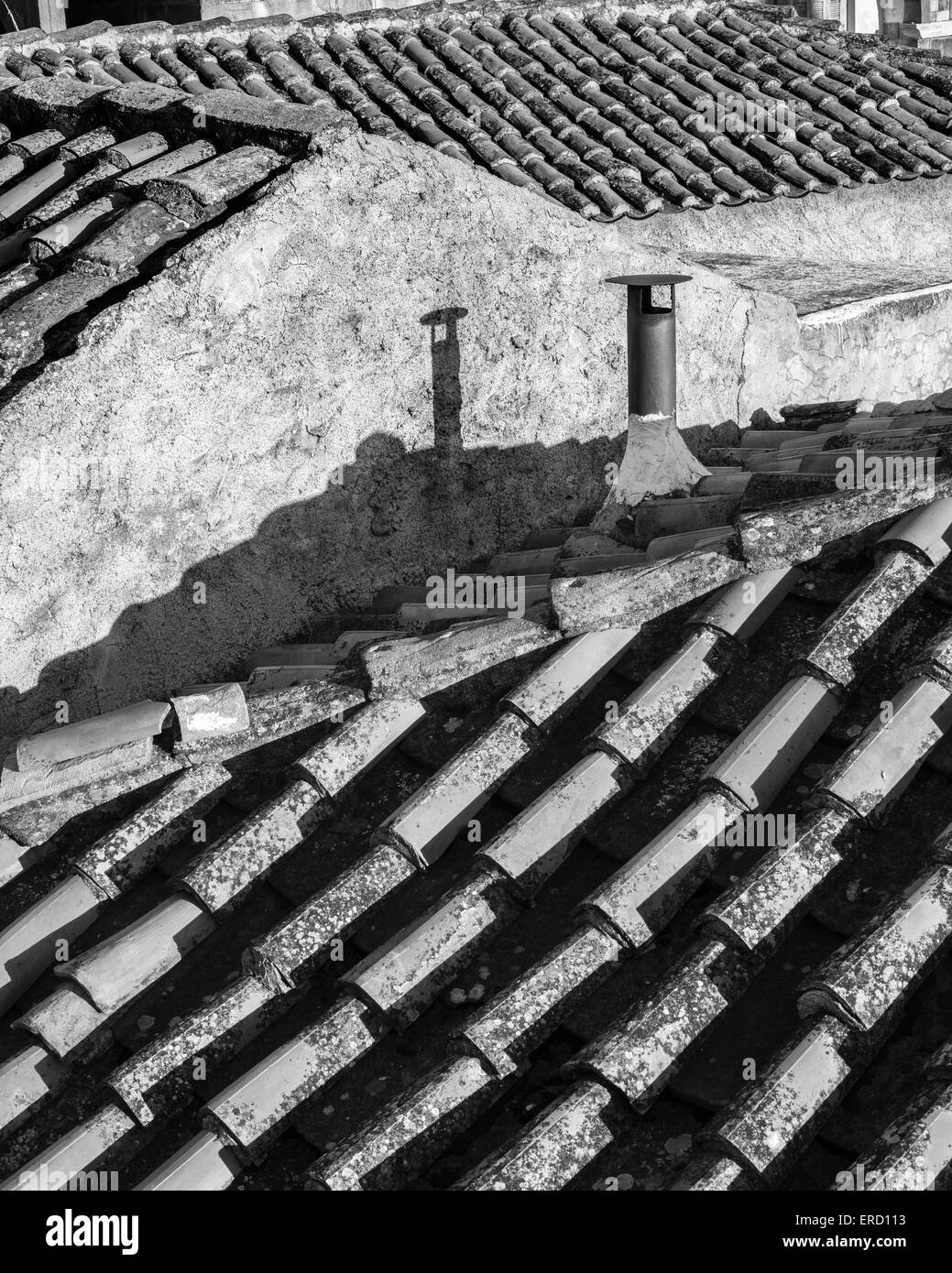 Old pantiled rooftops in the village of Proastio in the Outer Mani ...