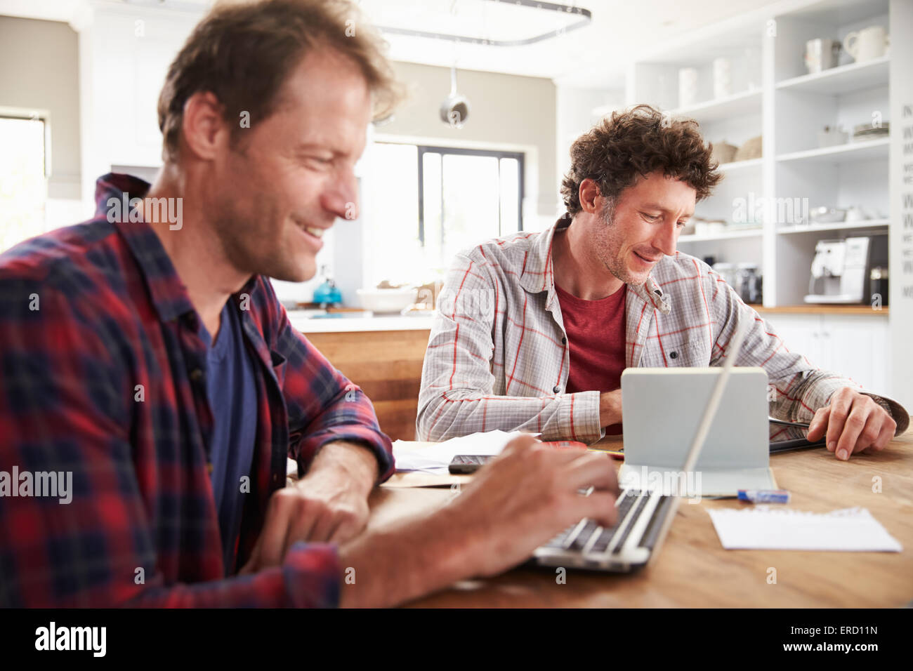 Small business partners using computers at home Stock Photo - Alamy
