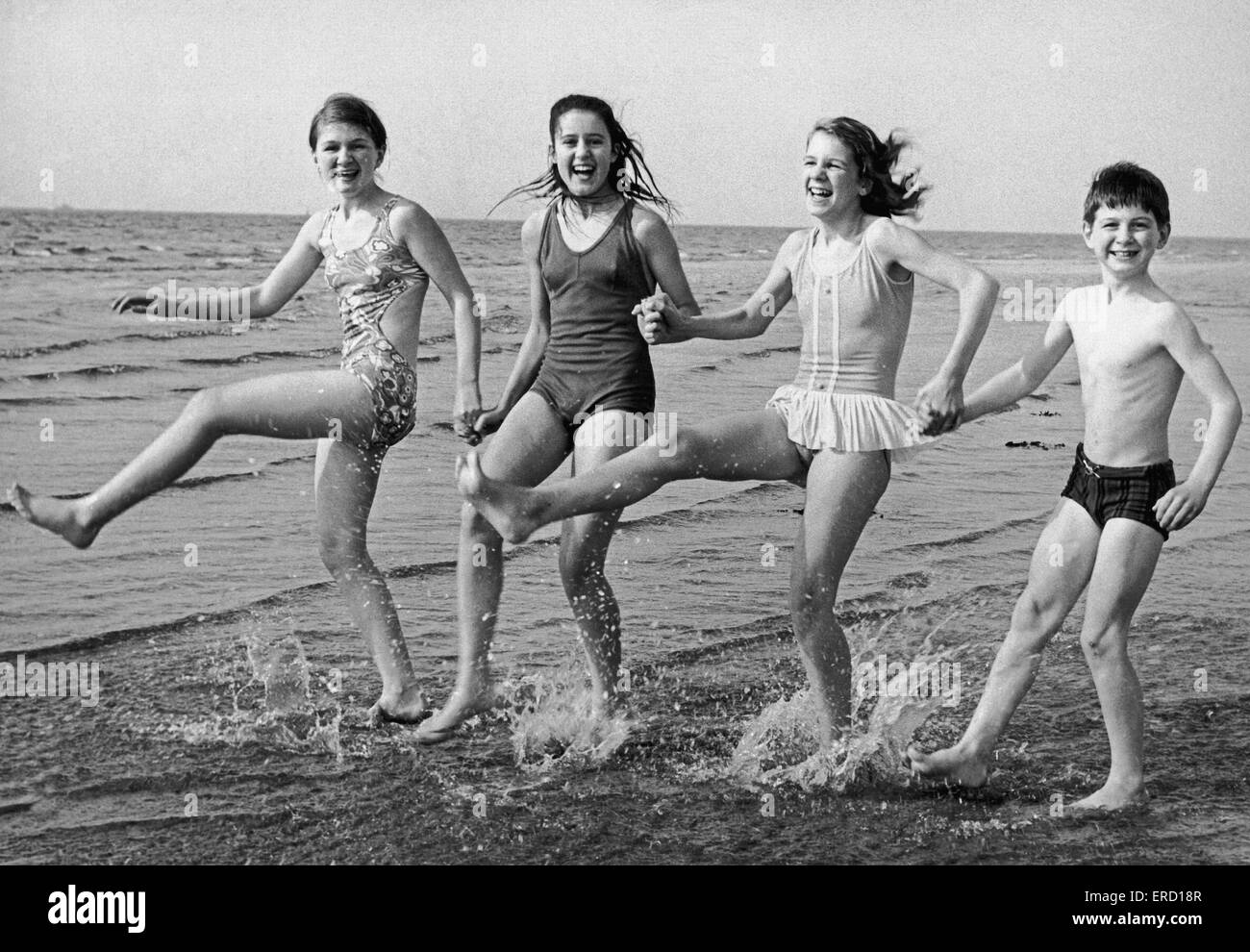 Down on the Beach, Left to right, Mary Riley (13), Margaret Rodgers (14 ...