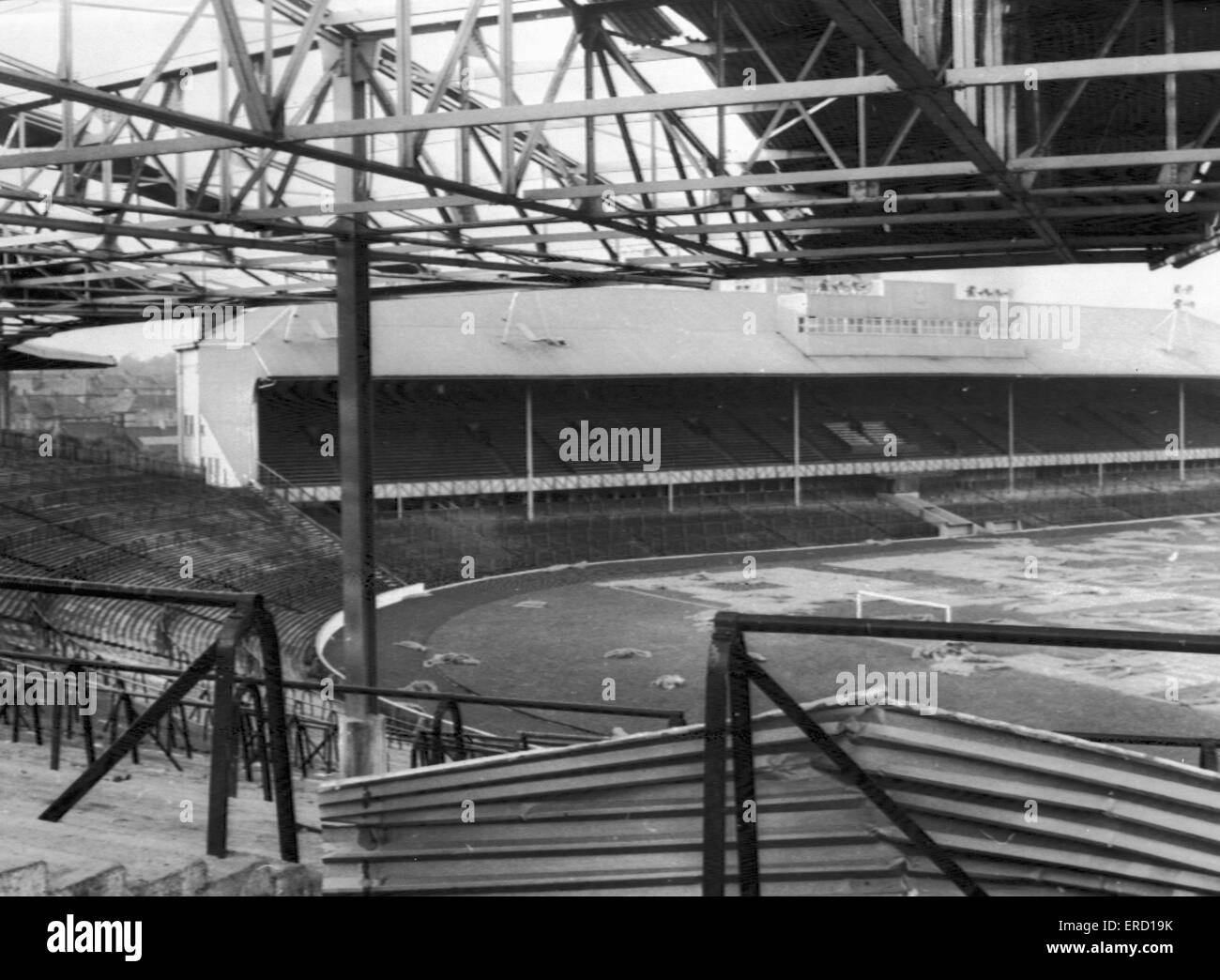 The remains of the grandstand roof at Ibrox Park after it was blown ...