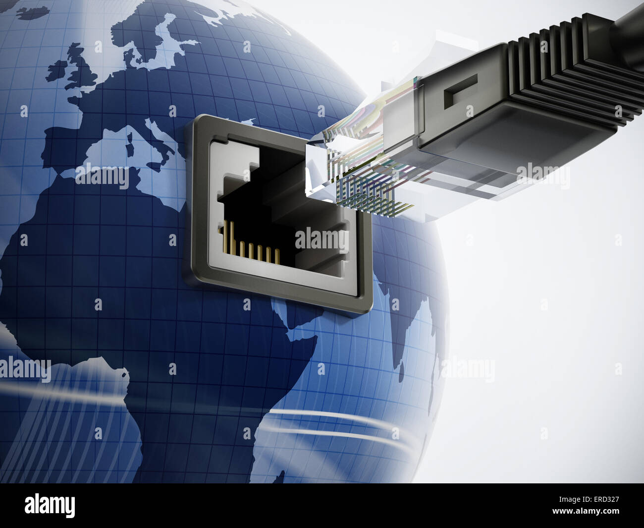 Global network with a network socket on the globe Stock Photo - Alamy