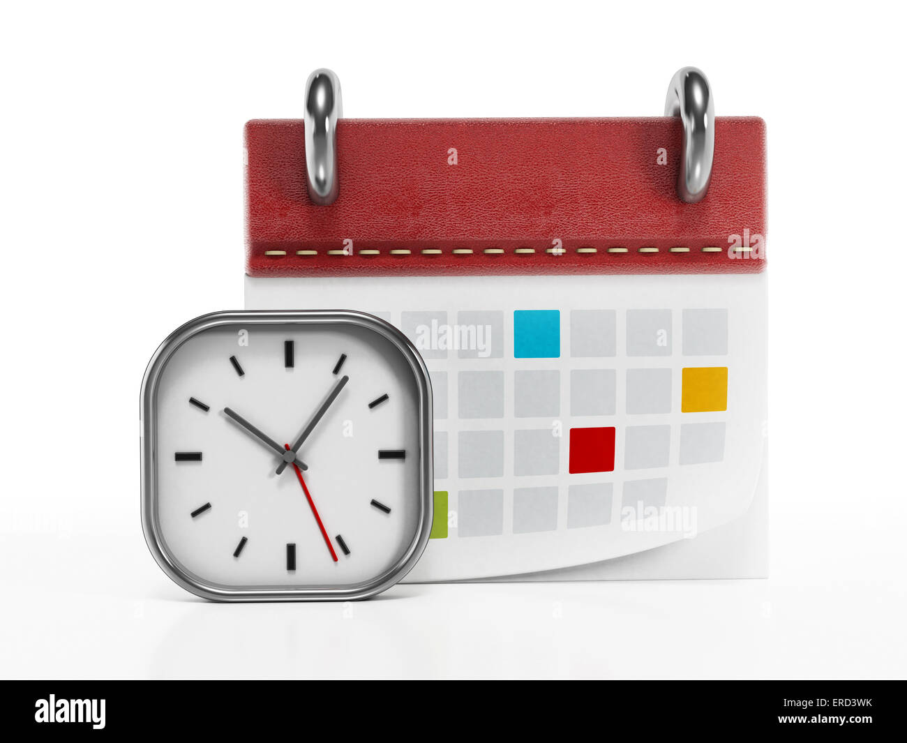 Calendar and clock isolated on white Stock Photo - Alamy