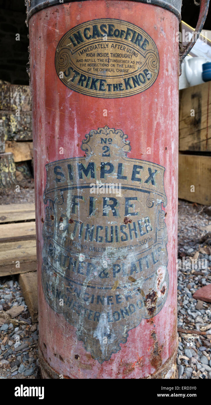 An old Simplex No. 2 fire extinguisher bearing the instruction 'In case ...