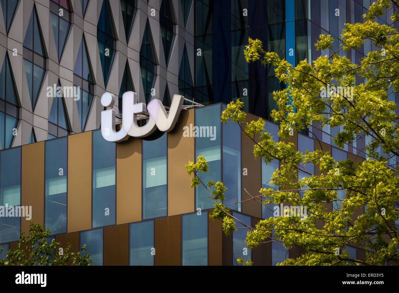 ITV logo on a building at MediaCity, Salford Quays, Greater Manchester ...