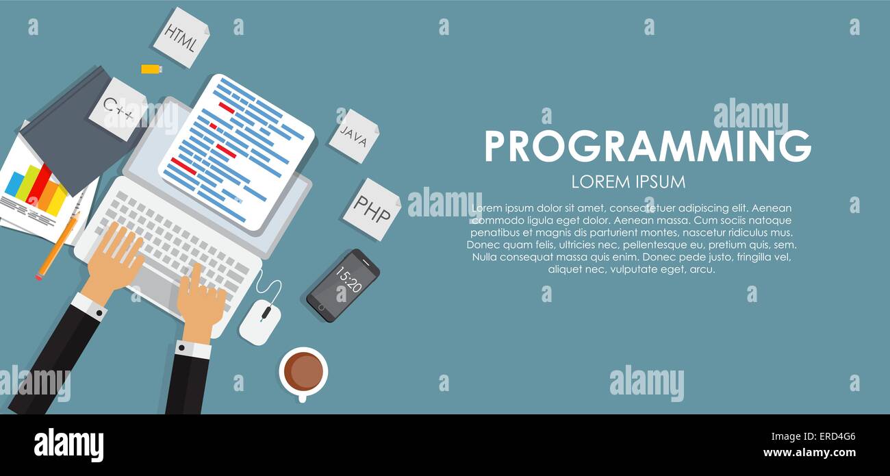 Programming Coding Concept Flat Background Vector Illustration Stock ...