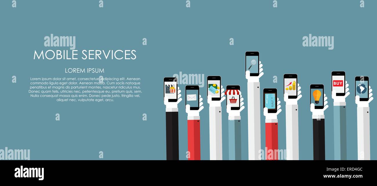 Mobile Services Vector illustration. Flat computing background Stock ...