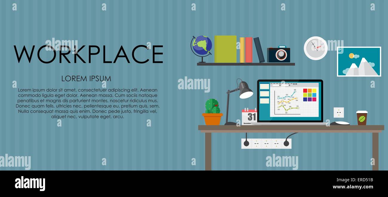 Workplace. Vector illustration. Flat computing background Stock Vector ...