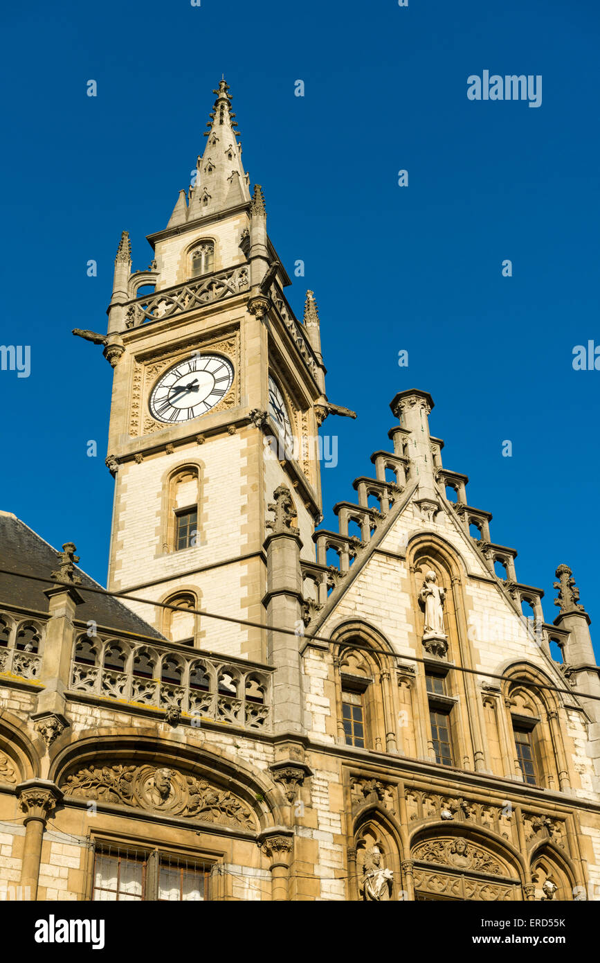 Detail and clock tower of the old post office (1909), Ghent Belgium ...