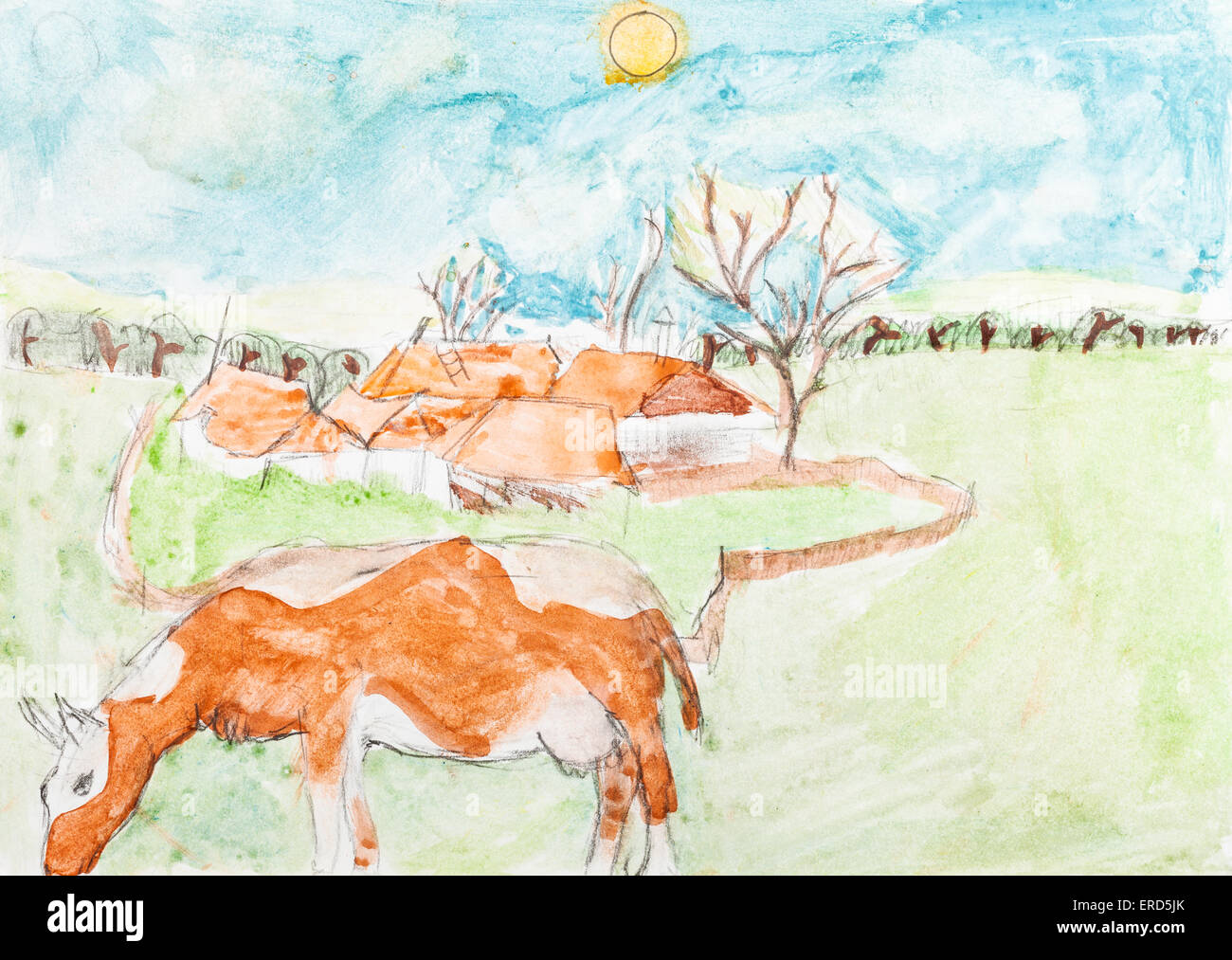 Country village sketch hi-res stock photography and images - Alamy