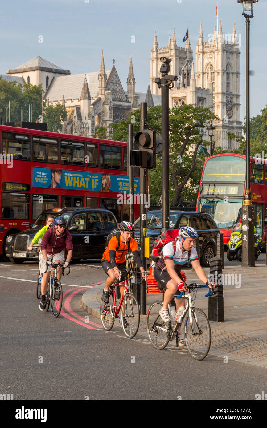 UK, England, London. Cyclists in Morning Rush Hour, Westminster Stock ...