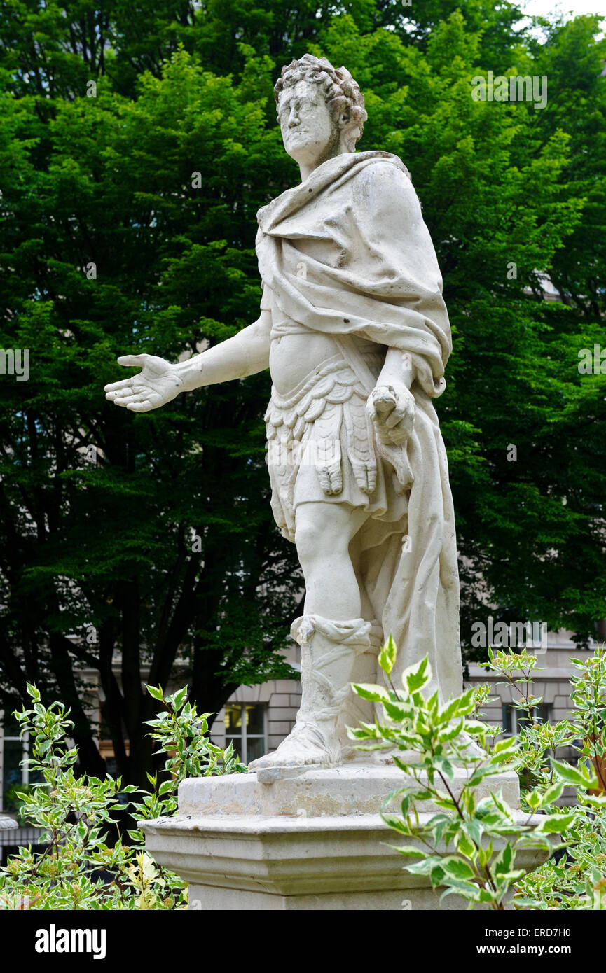 A standing statue of George II in costume in the Golden Square garden ...