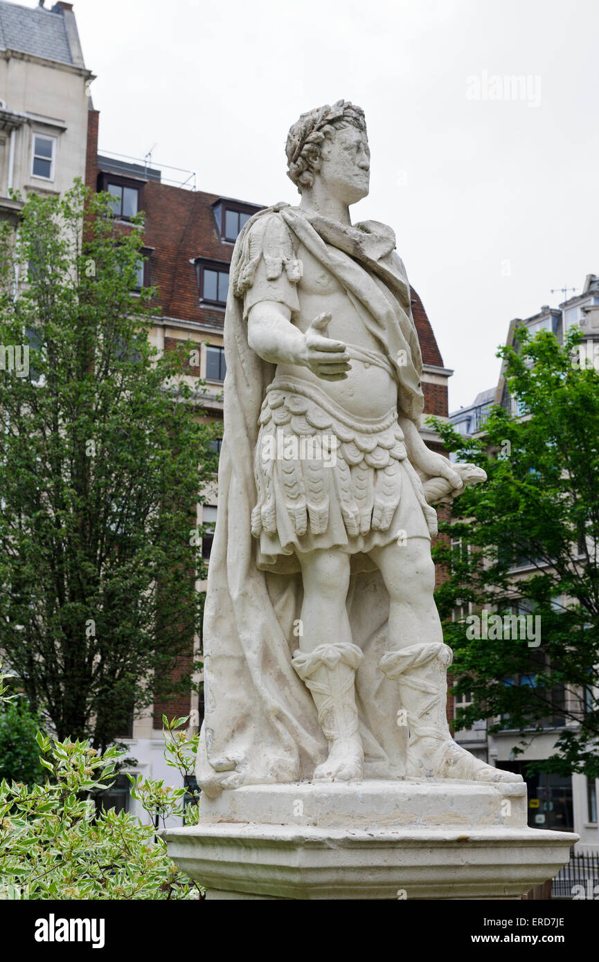 A standing statue of George II in costume in the Golden Square garden ...