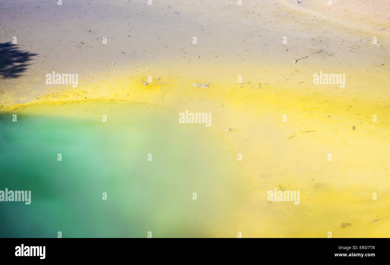 Sulphur and blue water in the Rainbow Lake at Wai o Tapu Thermal ...