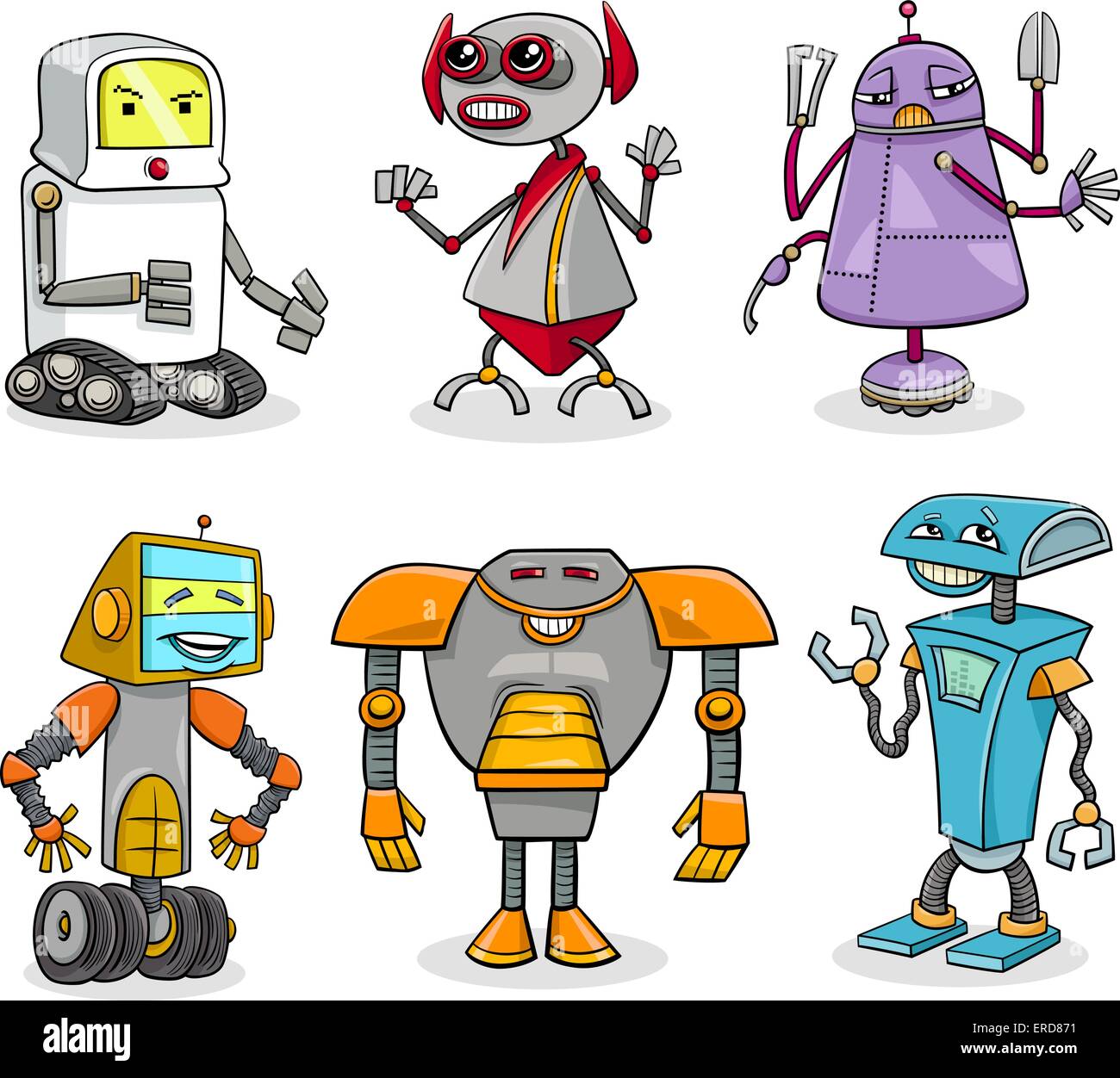 Cartoon Illustration of Funny Robots Fantasy Set Stock Vector Image ...