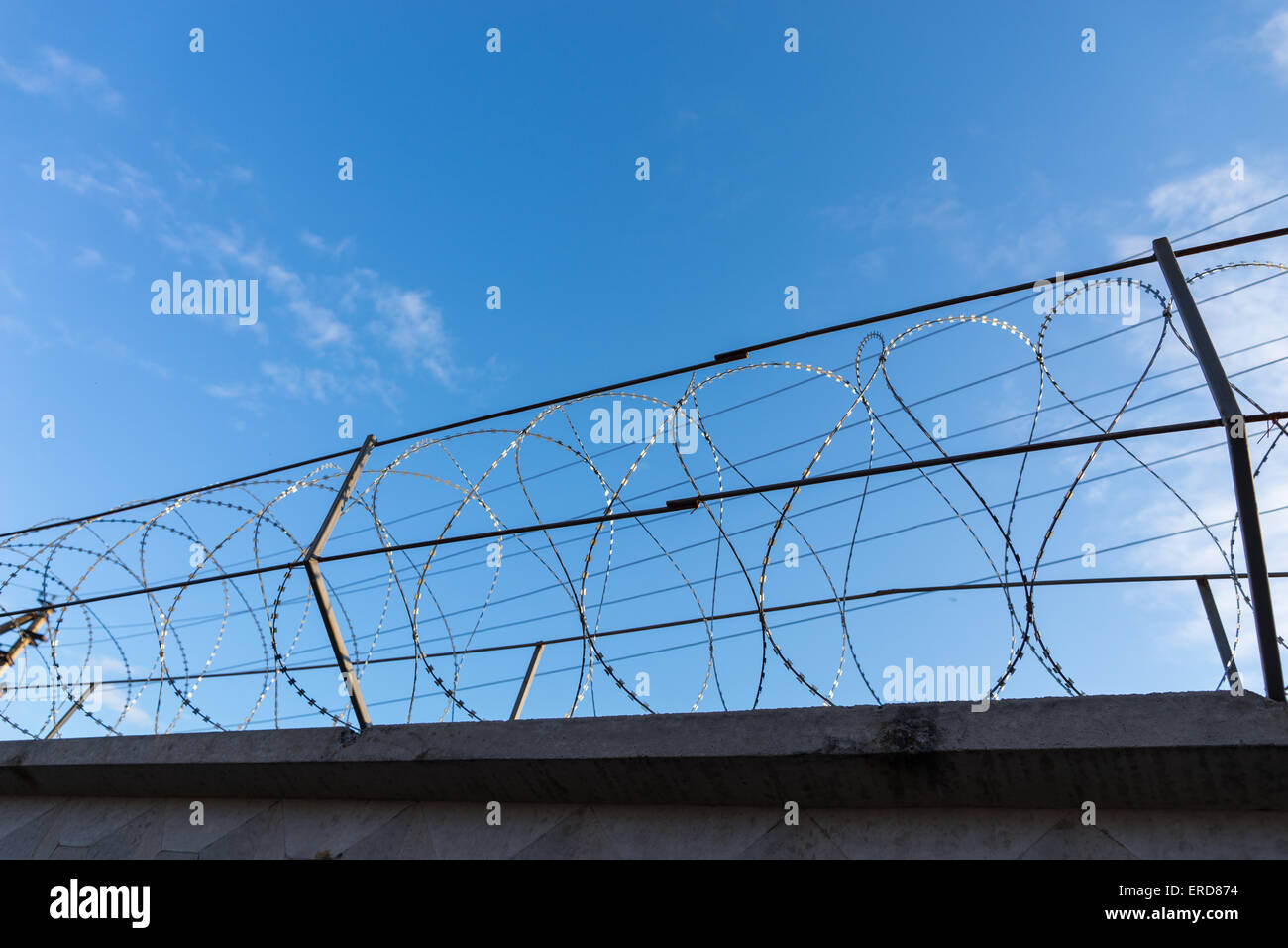 Razor Wire Along Top of Security Fence at Prison or Other High Security ...