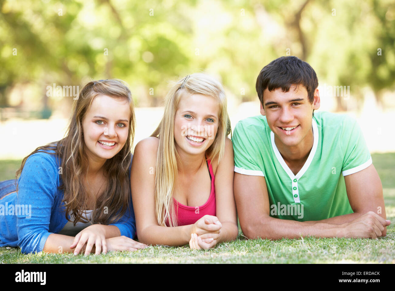 Group Of Teenage Friends Having Fun In Park Stock Photo - Alamy