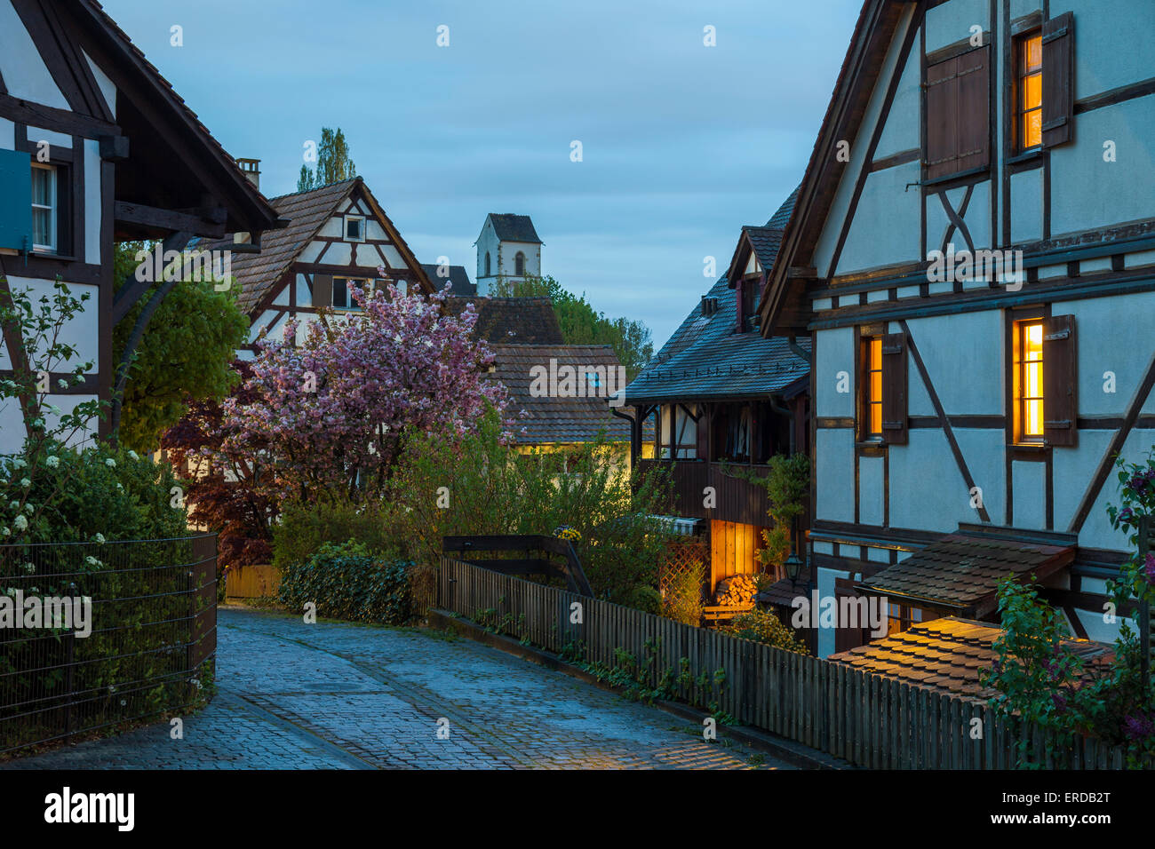 Evening in Allschwil-village, canton Basel-Country, Switzerland Stock ...