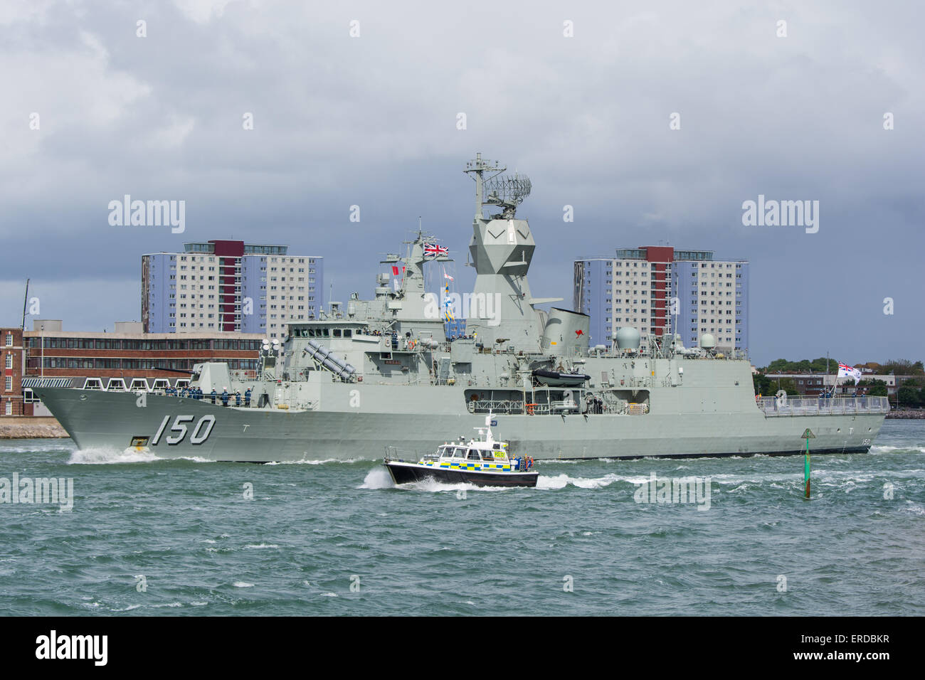 The Australian Frigate, HMAS Anzac (FFH150) departing Portsmouth, UK on ...