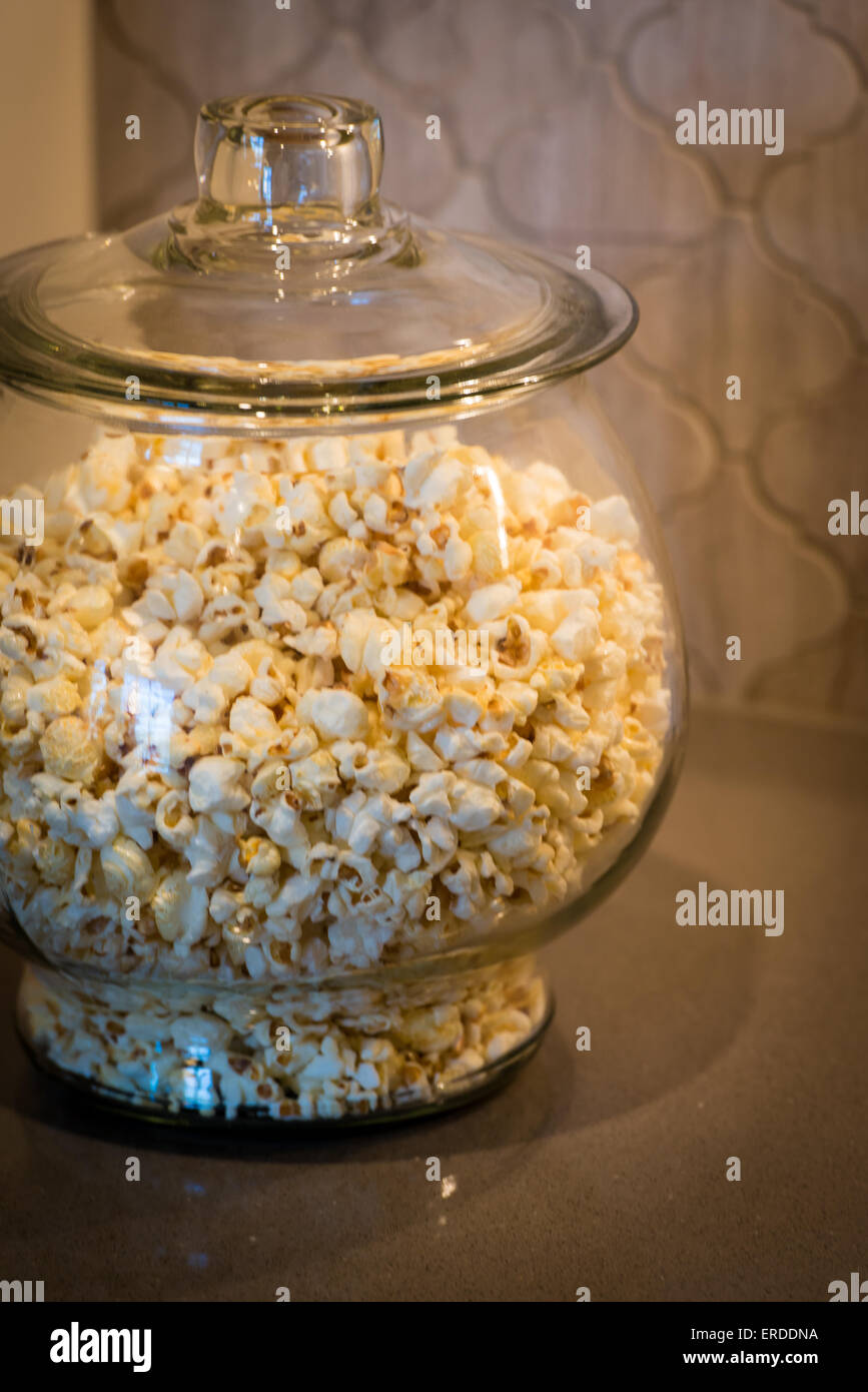 Popcorn snack in a glass jar Stock Photo - Alamy