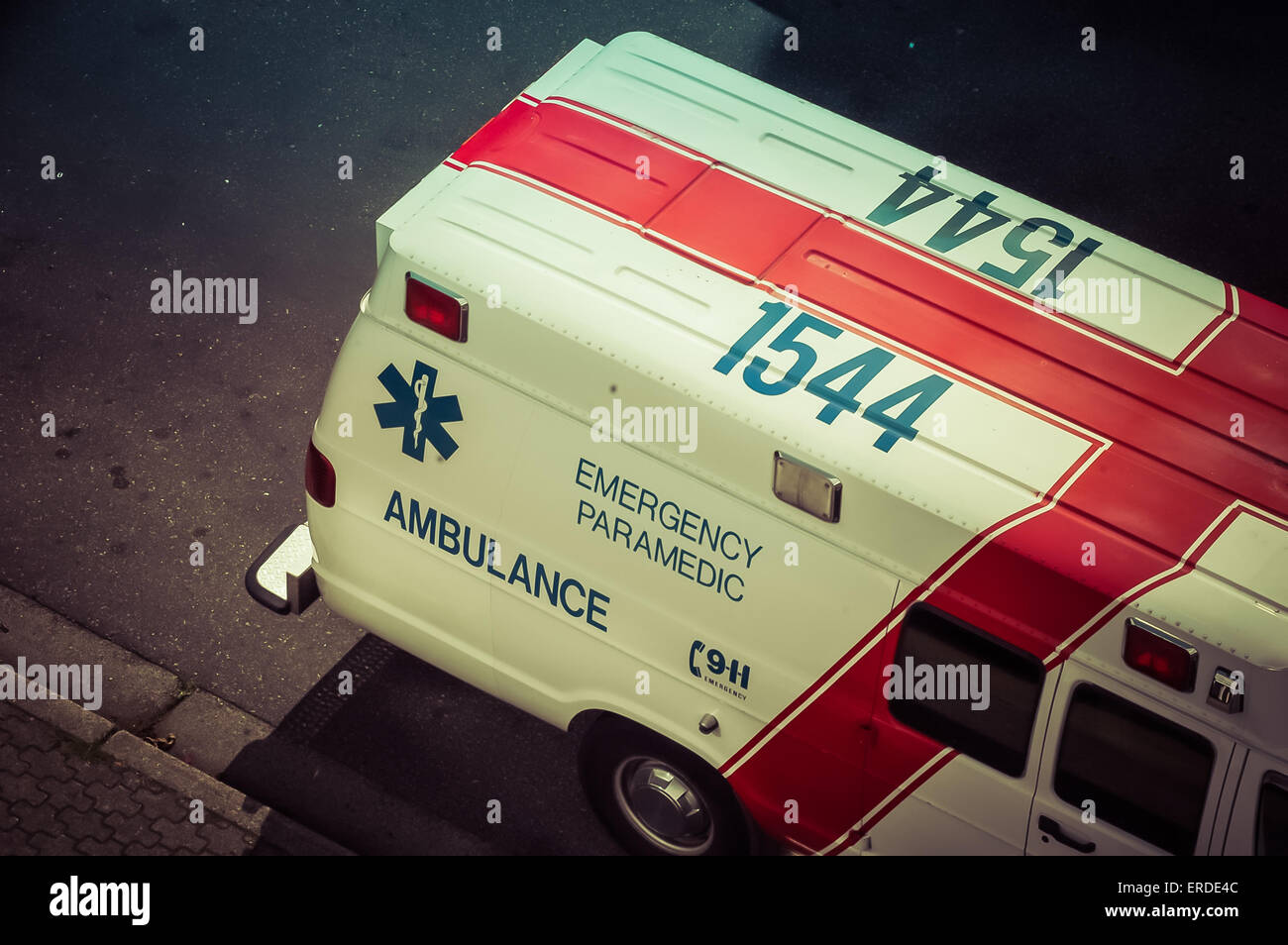 View from above of an ambulance on a street Stock Photo - Alamy