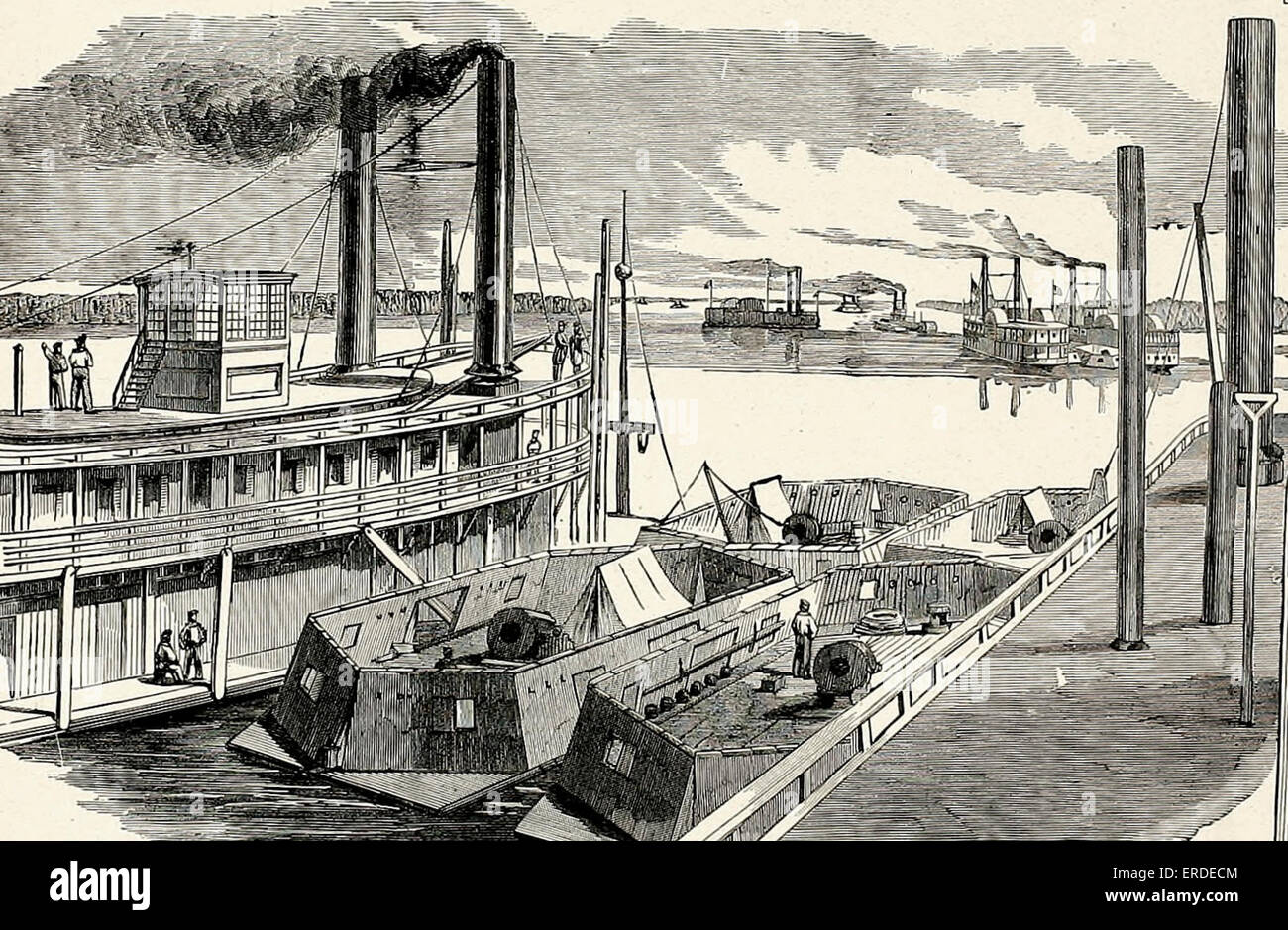 Steamers towing mortar boats into position - USA Civil War Stock Photo ...