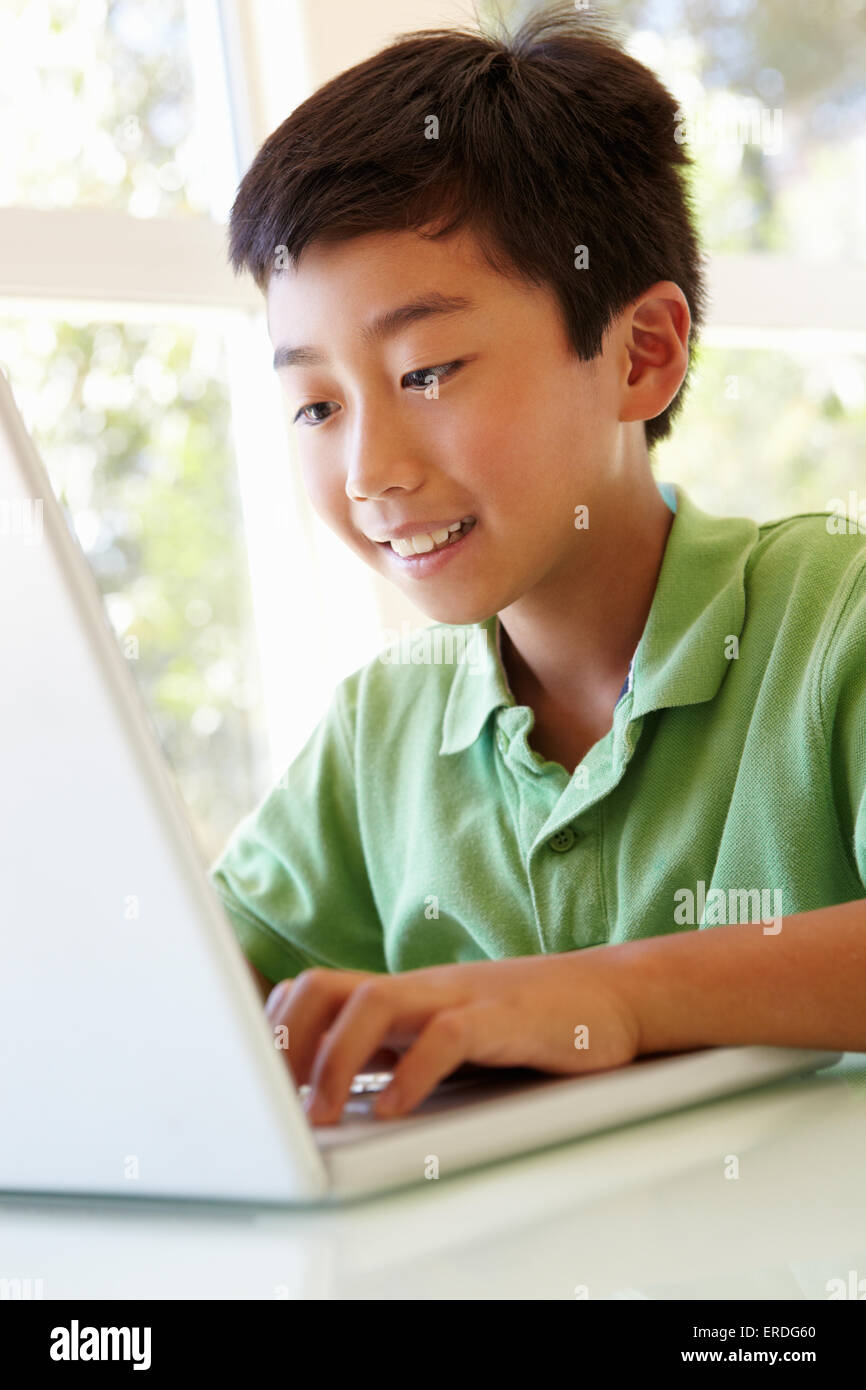 Young Asian boy using laptop Stock Photo - Alamy