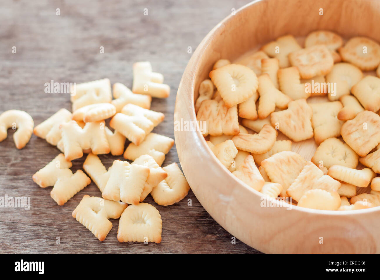 Alphabet biscuit in wooden tray, stock photo Stock Photo - Alamy