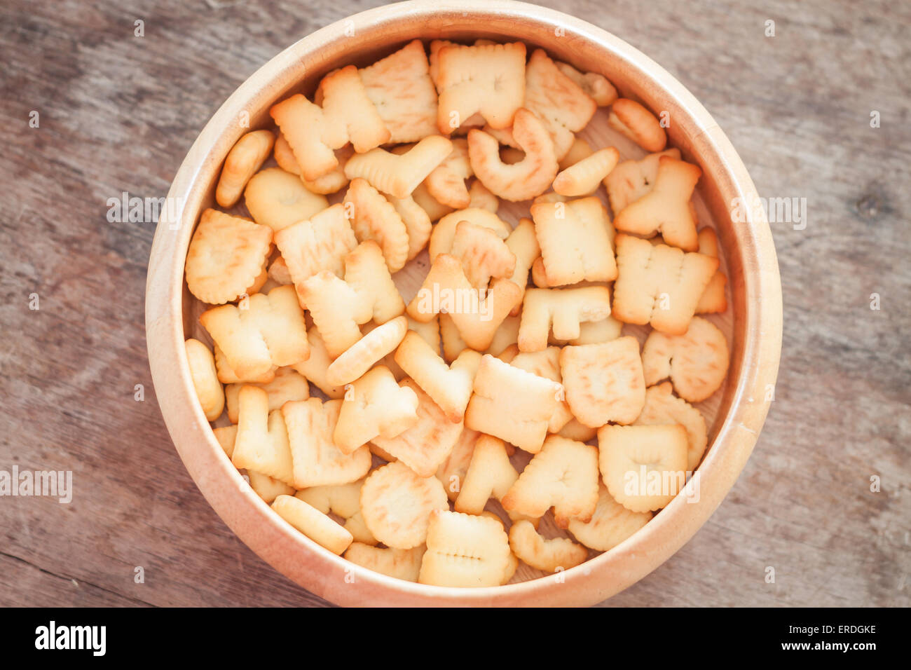Alphabet biscuit in wooden tray, stock photo Stock Photo - Alamy