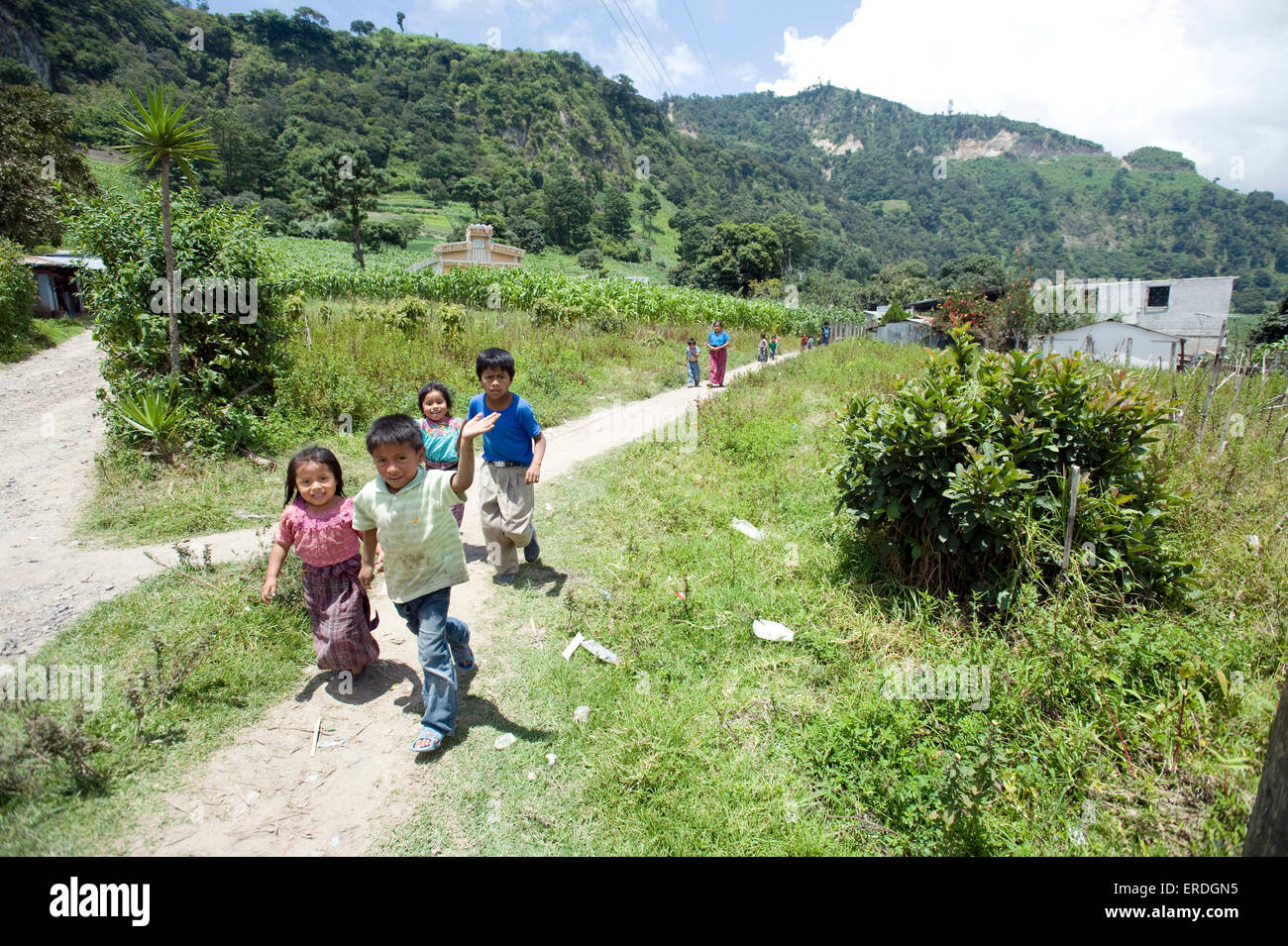Guatemala indigenous children walk home from preschool in Tierra Linda ...
