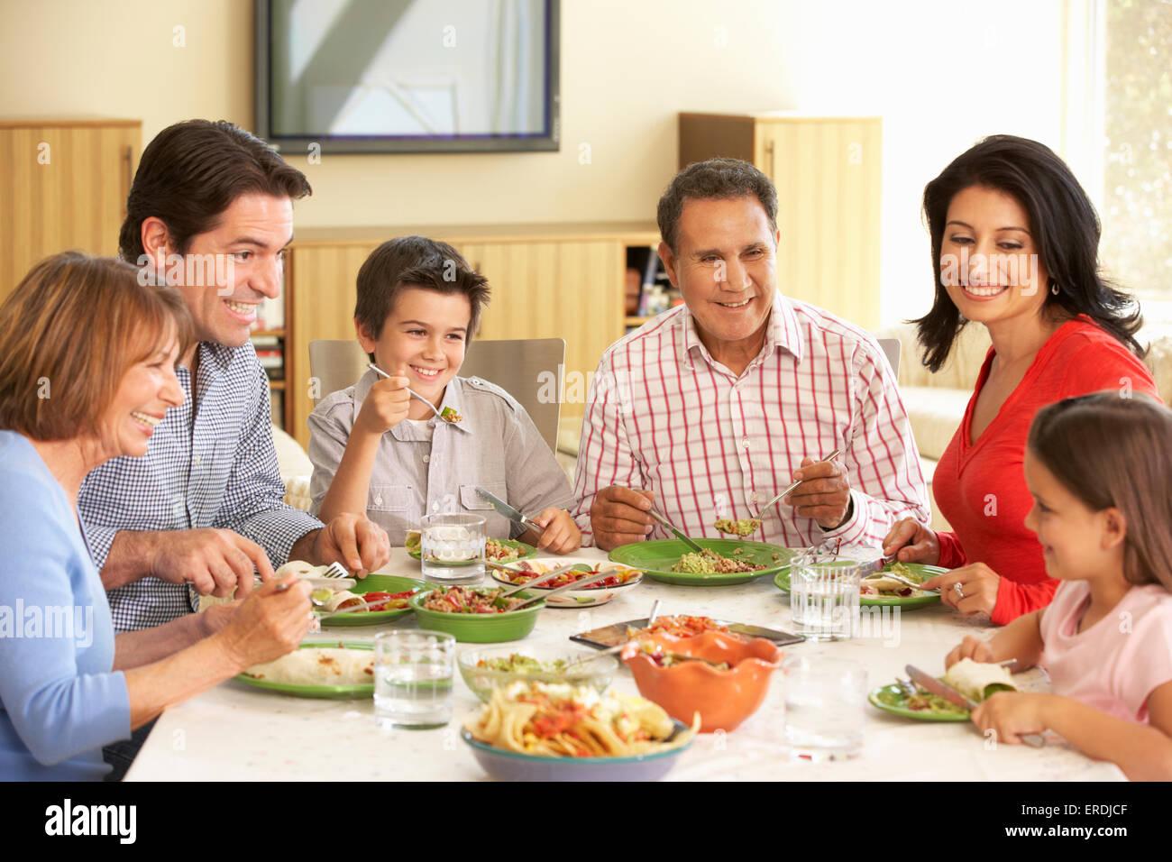 Happy Hispanic Family Dinner