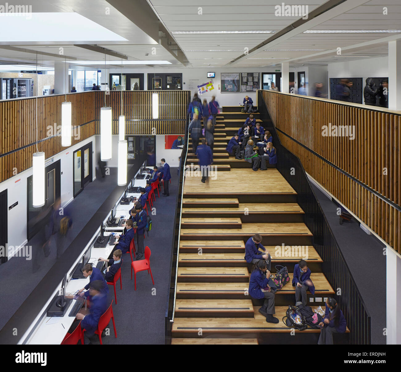 View towards stairway with informal seating and IT area. South ...