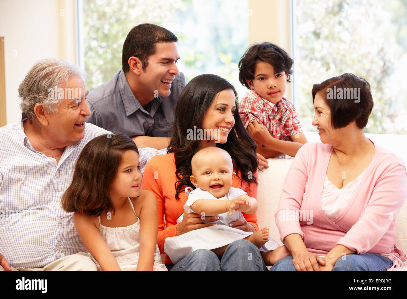 3 generation Hispanic family at home Stock Photo - Alamy