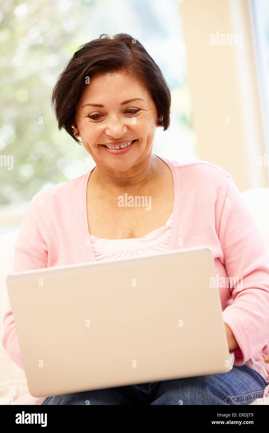 Senior Hispanic woman with laptop Stock Photo - Alamy