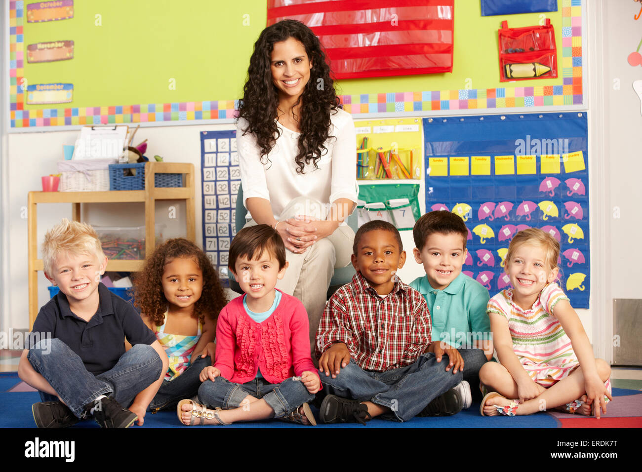 Group Of Elementary Age Schoolchildren In Class With Teacher Stock ...