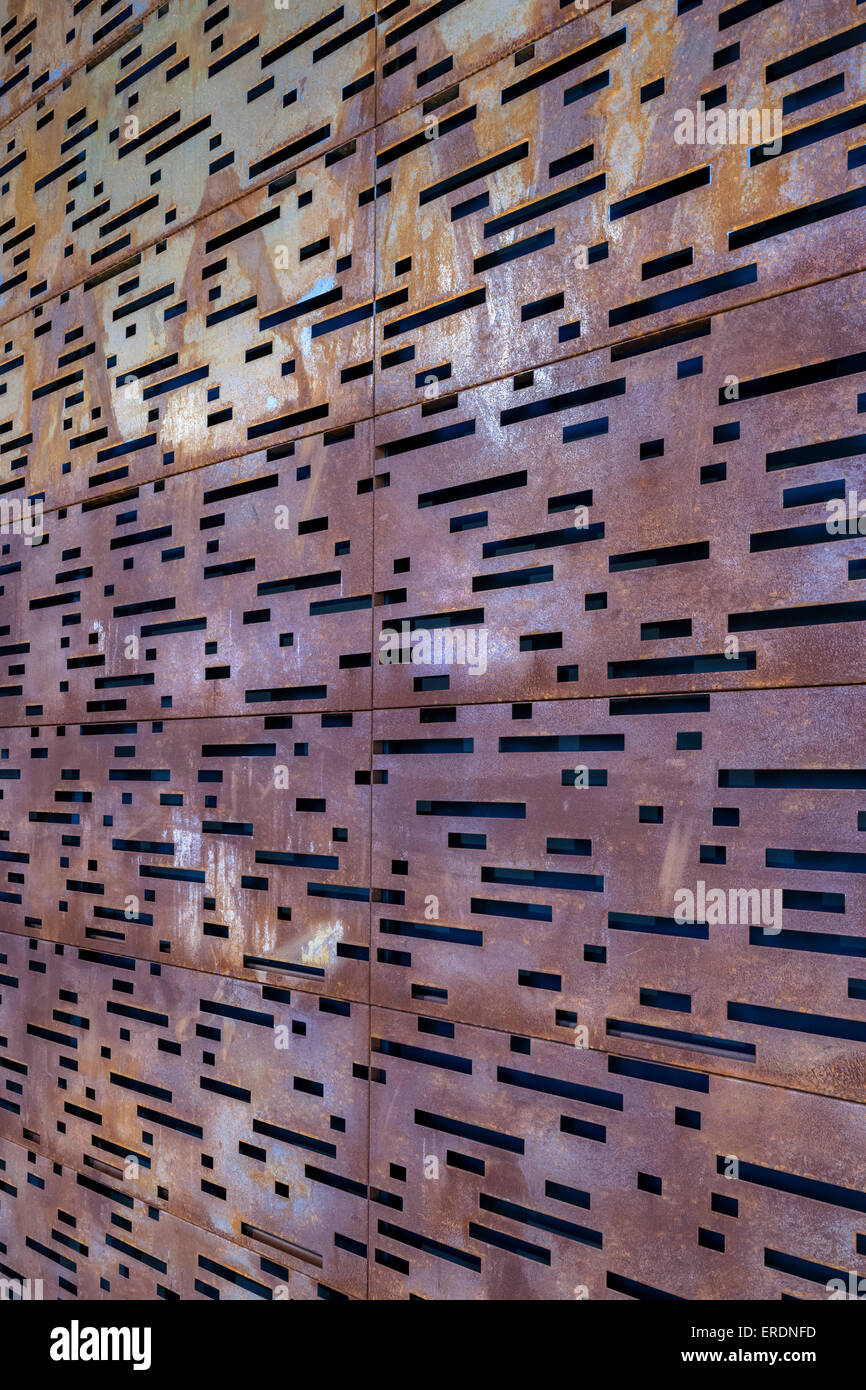 Detail of perforated corten steel facade. Cricoteka - Museum of Tadeusz ...