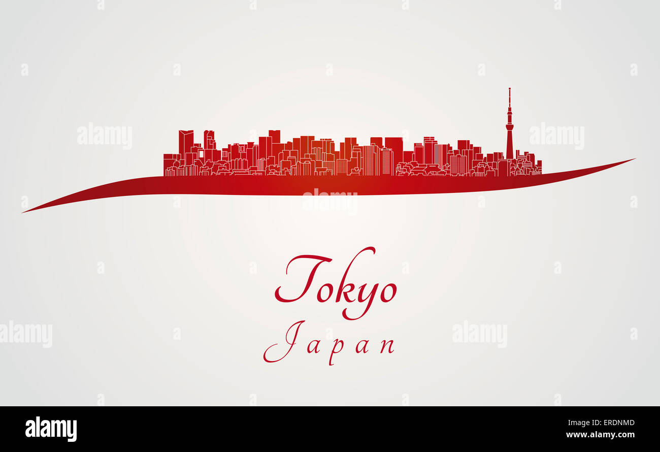 Tokyo V2 skyline in red and gray background in editable vector file ...