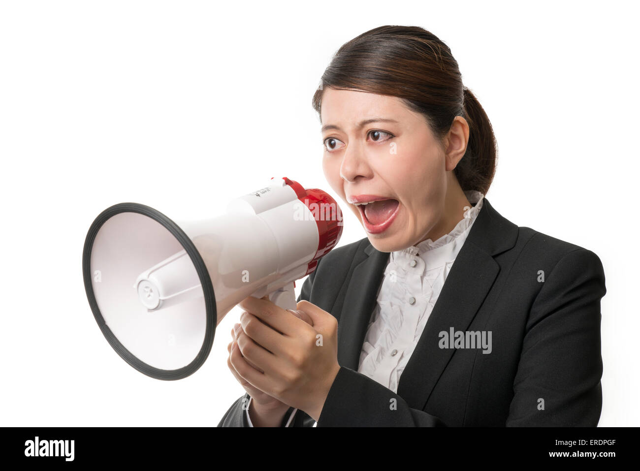 Businesswoman Using a Megaphone Speaking Stock Photo - Alamy