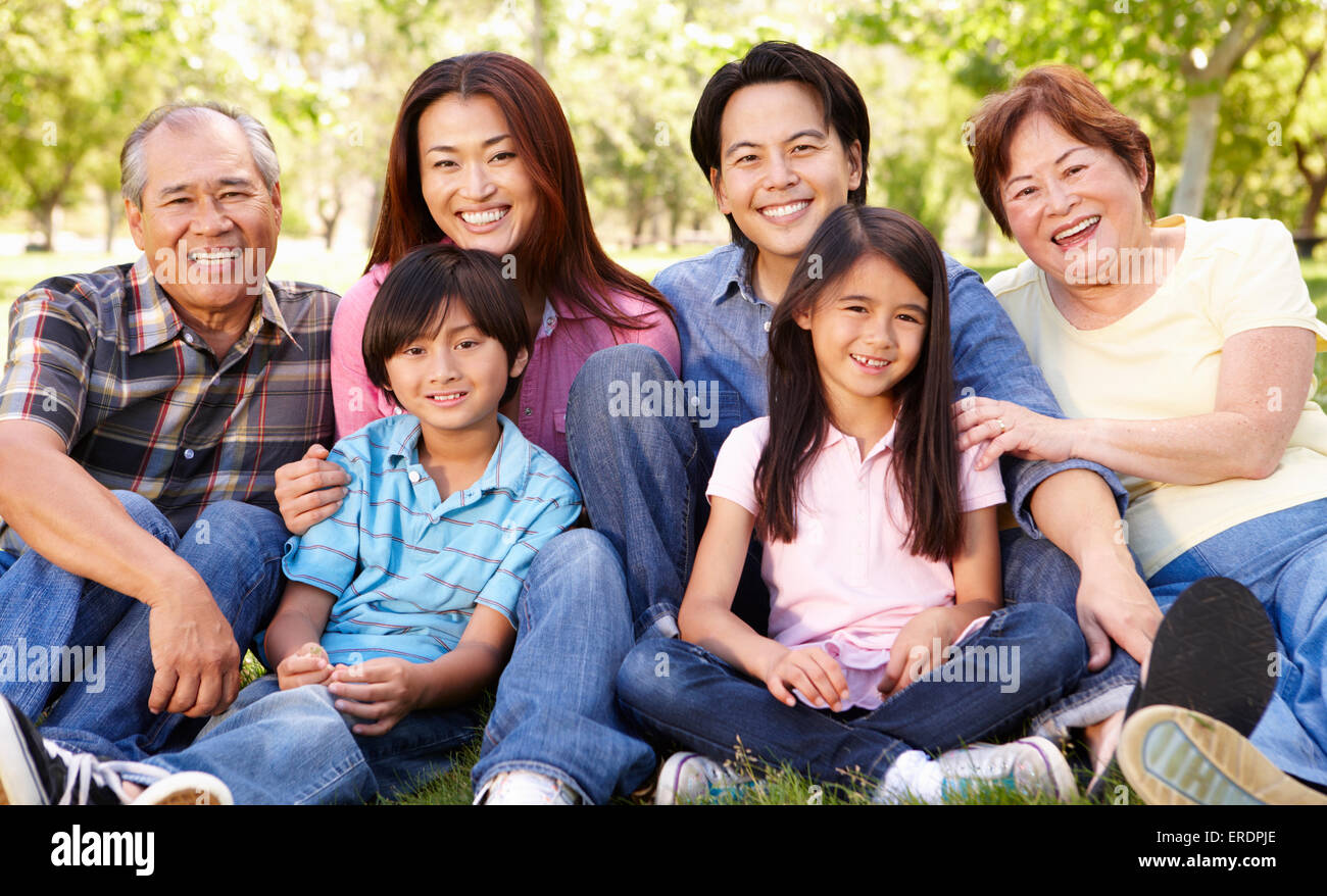 Portrait multi-generation Asian family in park Stock Photo - Alamy