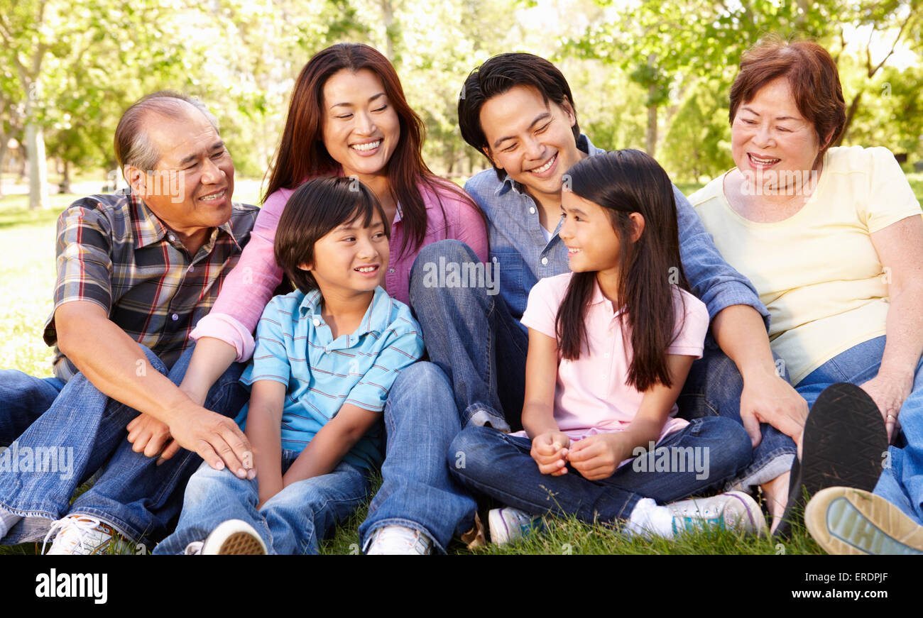 Portrait multi-generation Asian family in park Stock Photo - Alamy