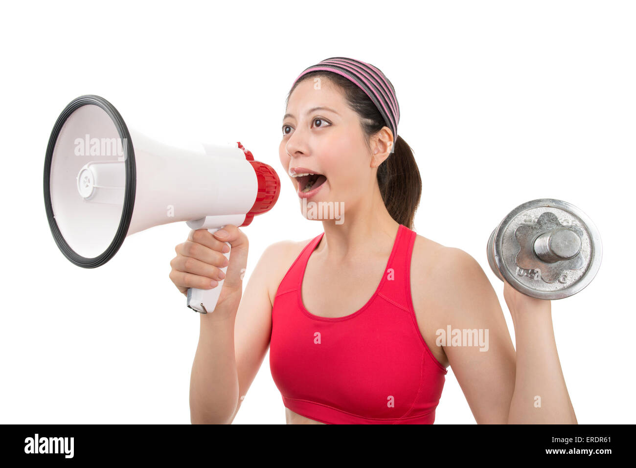 Women Sport Trainer with Megaphone Stock Photo - Alamy